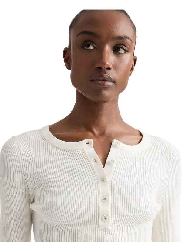 TWP Henley Sweater In Cotton-silk Yarn - Ivory