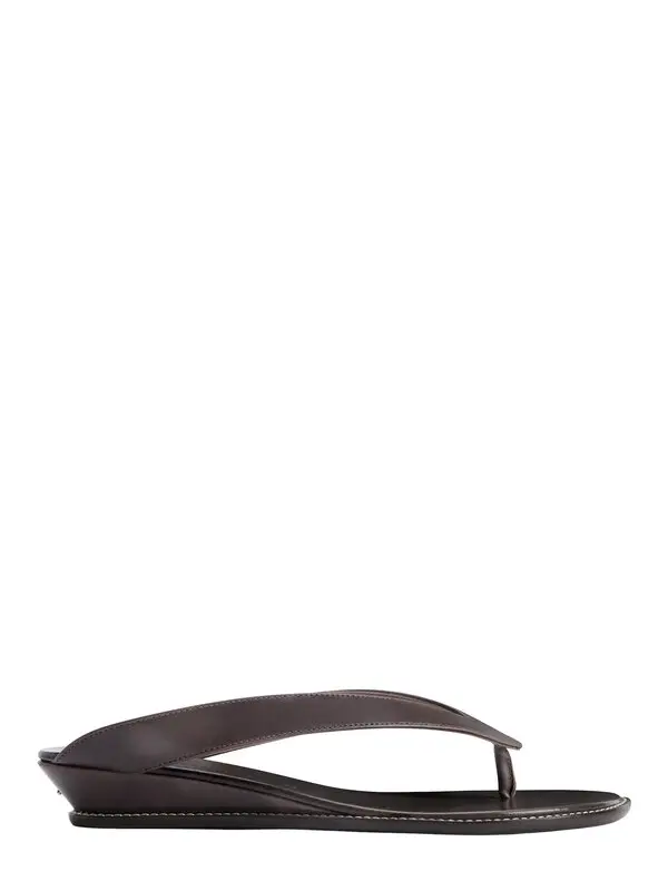 GIUSEPPE ZANOTTI Leather Thong Wedge Sandals - Brown