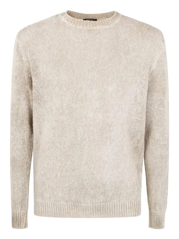 Avant Toi Hand Painted" Brushed Linen Round Neck Pullover - Brown