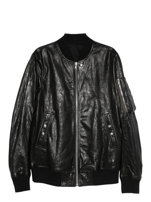 Rick Owens Leather Bomber Jacket - Black