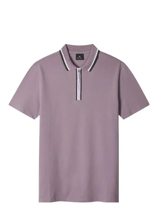 Paul Smith Washed Mauve Contrast Tipping Zip Polo Shirt - Purple
