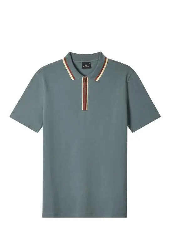 Paul Smith Contrast Tipping Zip Polo Shirt - Grey