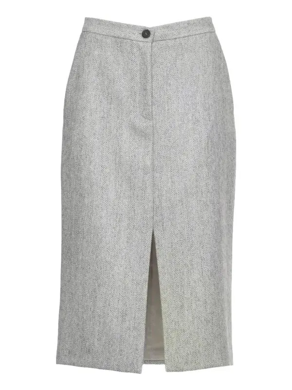 Antonelli Firenze Herringbone Midi Skirt With Front Slit - Grey