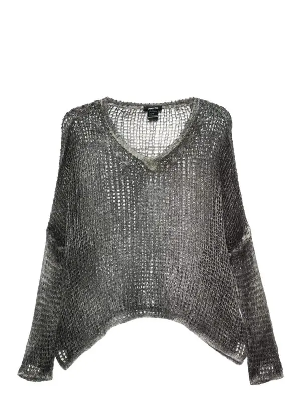Avant Toi V-neck Open-knit Sweater - Grey