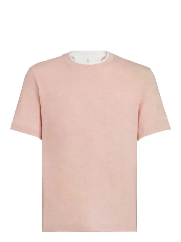 Brunello Cucinelli Linen And Cotton Jersey Crew-neck T-shirt With Faux-layering - Pink