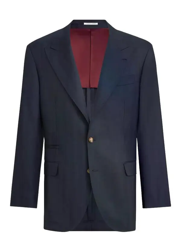 Brunello Cucinelli Virgin-wool Chevron Tailor Blazer With Peak Lapels - Blue