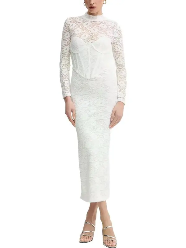 Bardot Carmen Long-sleeve Lace Midi Dress - White