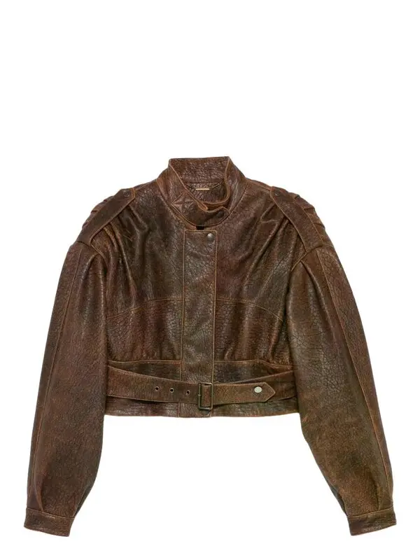Chloé Belted Leather Jacket - Brown