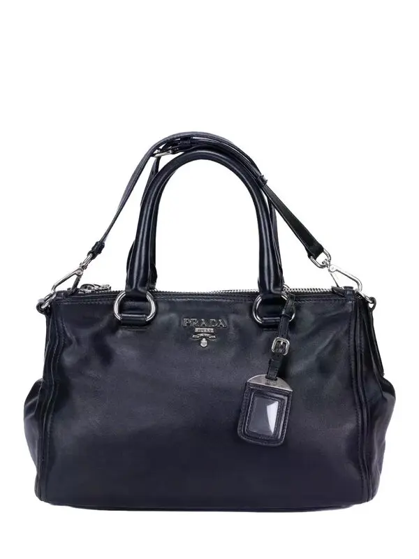 Prada Double Zip Leather Tote Bag - Black