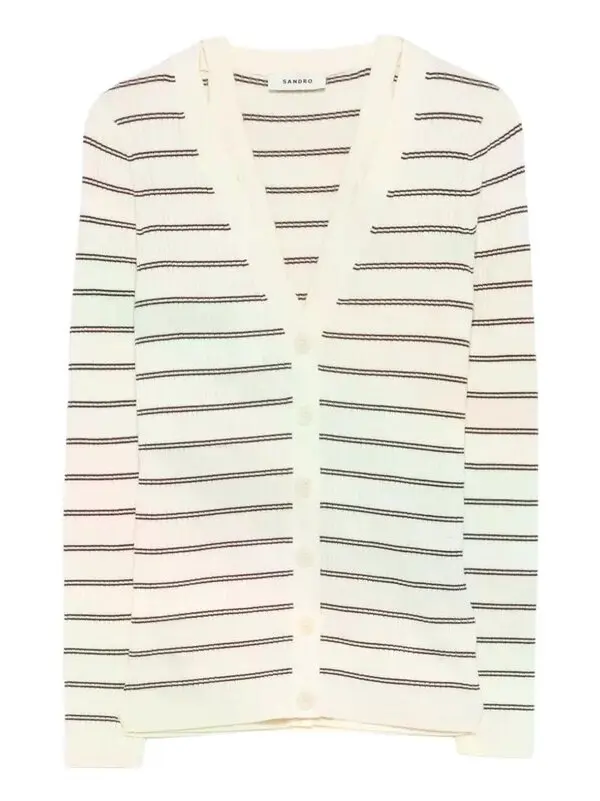 Sandro Striped V-neck Cardigan - Neutrals