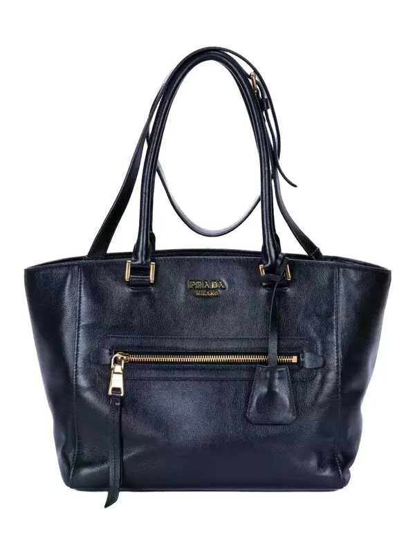 Prada Glace Twin Pocket Leather Tote Bag - Black