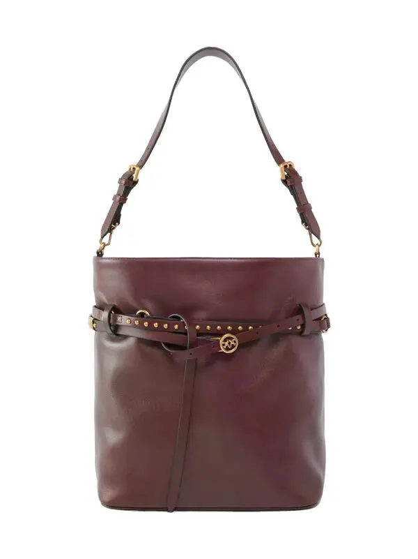 Pinko Leather Bucket Bag With Studded Detail - Red