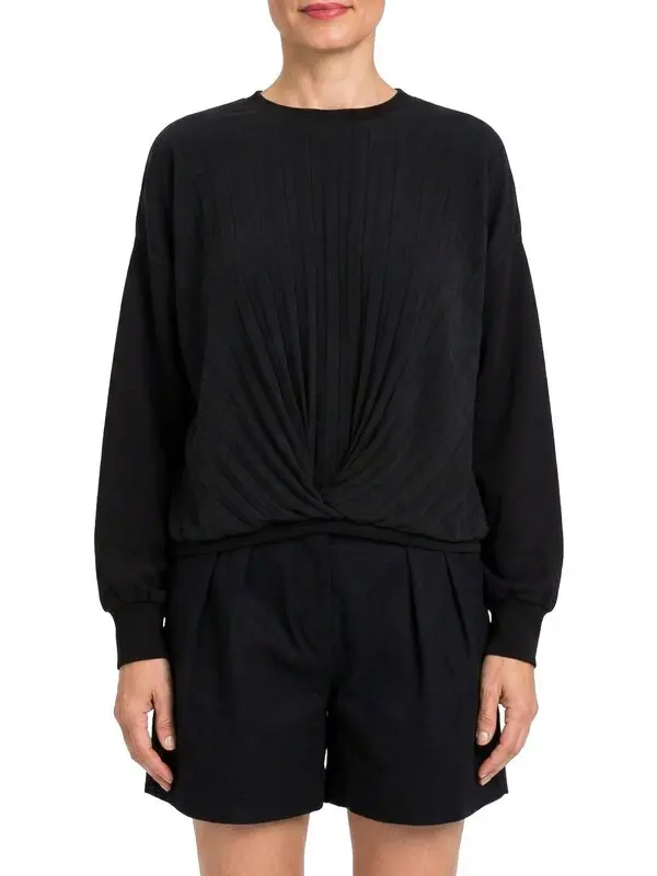 TWINSET Pleated Viscose Blend Sweatshirt With Dropped Shoulders - Black