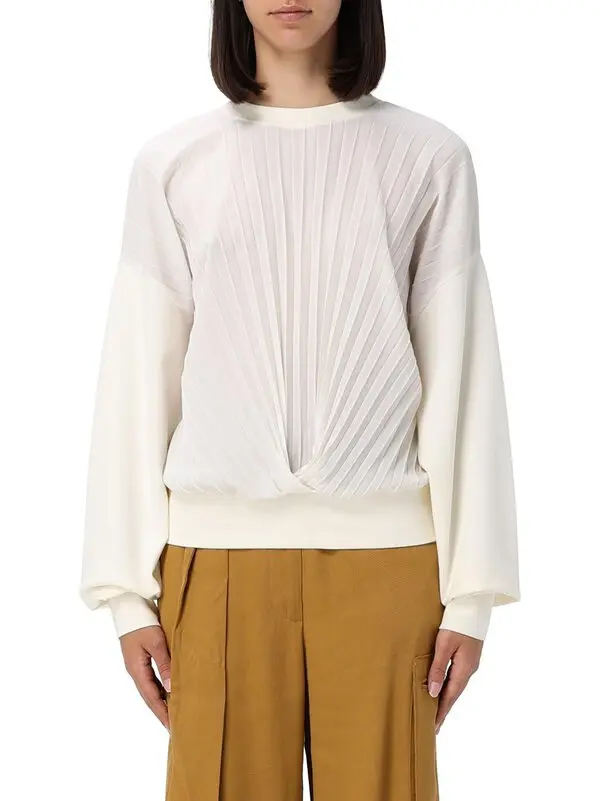 TWINSET Pleated Viscose Blend Sweatshirt With Dropped Shoulders - White