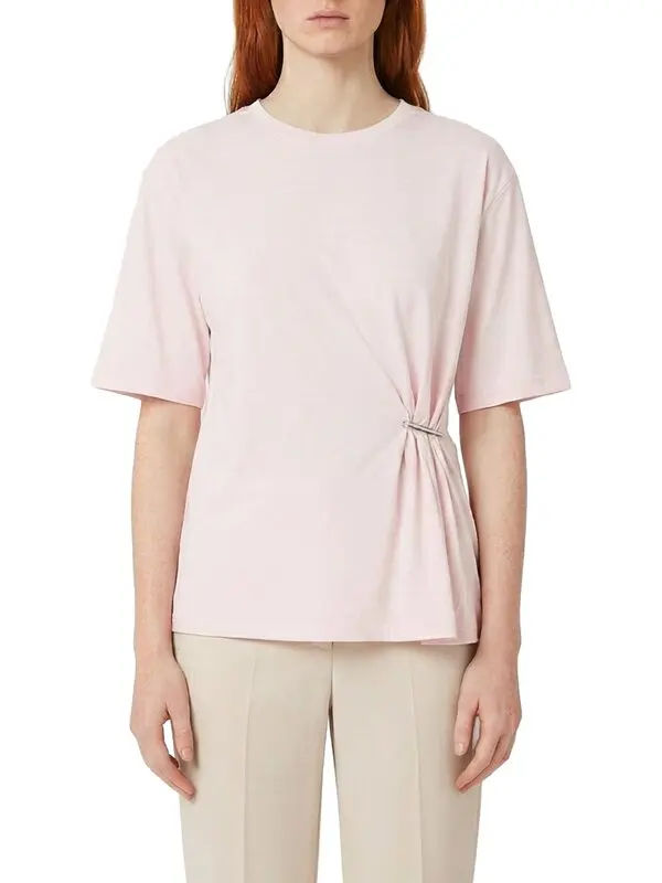 TWINSET Draped Cotton T-shirt With Metal Plaque Detail - Pink
