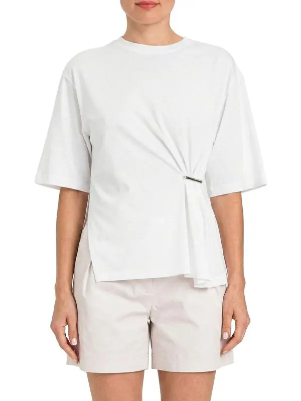 TWINSET Draped Cotton T-shirt With Metal Plaque Detail - White
