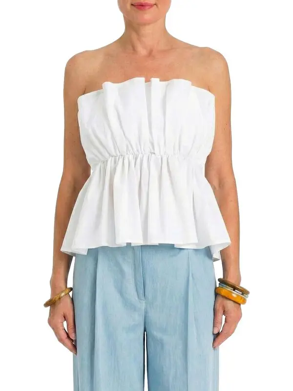 TWINSET Ruched Cotton Top - White