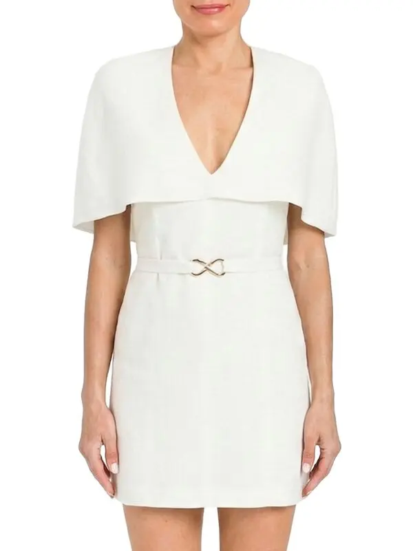 TWINSET Mini Cape Dress In Linen Blend - Pearl