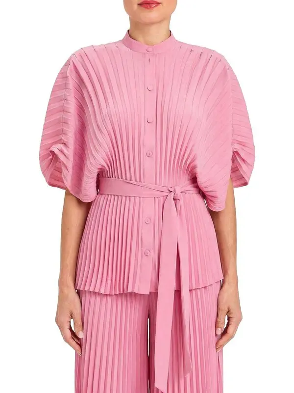 TWINSET Pleated Crêpe Shirt With Mandarin Collar - Pink
