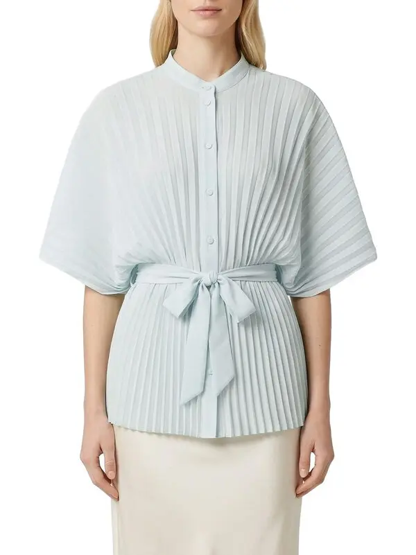 TWINSET Pleated Shirt With Belt Detail - Water