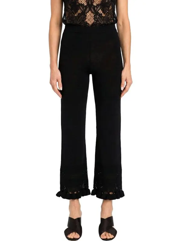 TWINSET Cropped Flare Trousers With Ruffled Hem - Black