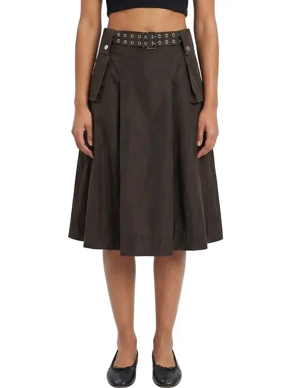 GANNI Technical Fabric A-line Midi Skirt - Brown