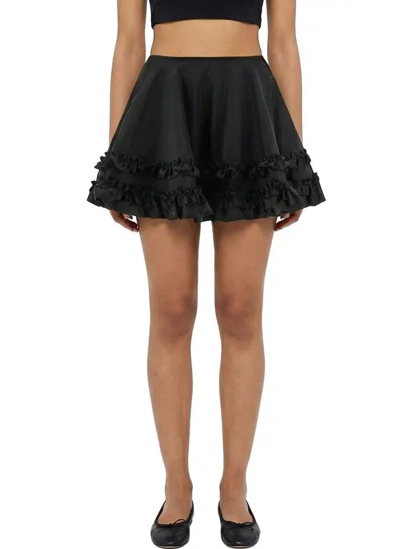 GANNI Crêpe Mini Skirt With Ruffles - Black