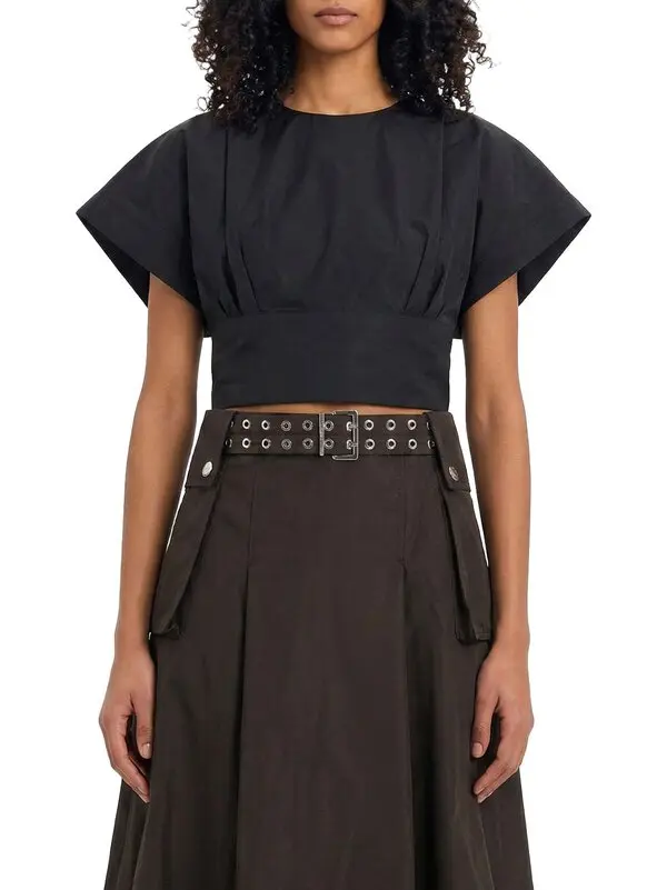 Pinko Asparago Cropped Cotton Top - Black