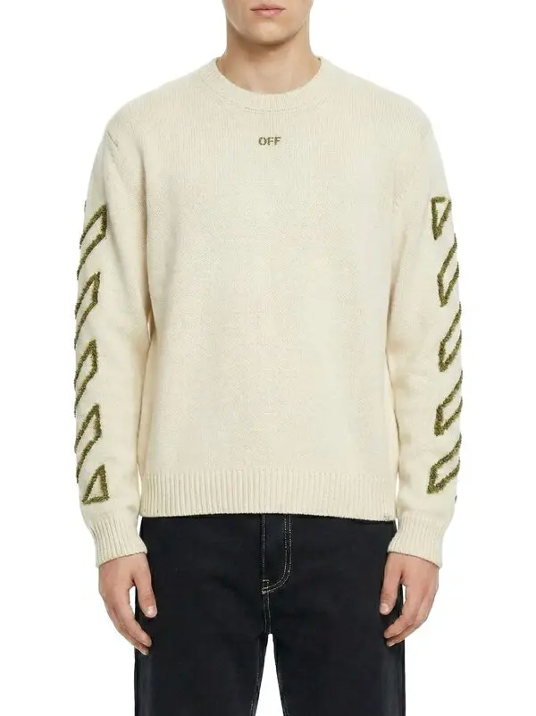 Off-White Cotton Logo Crewneck Pullover - Beige