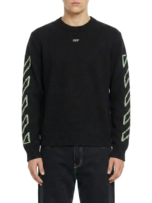 Off-White Cotton Logo Crewneck Pullover - Black