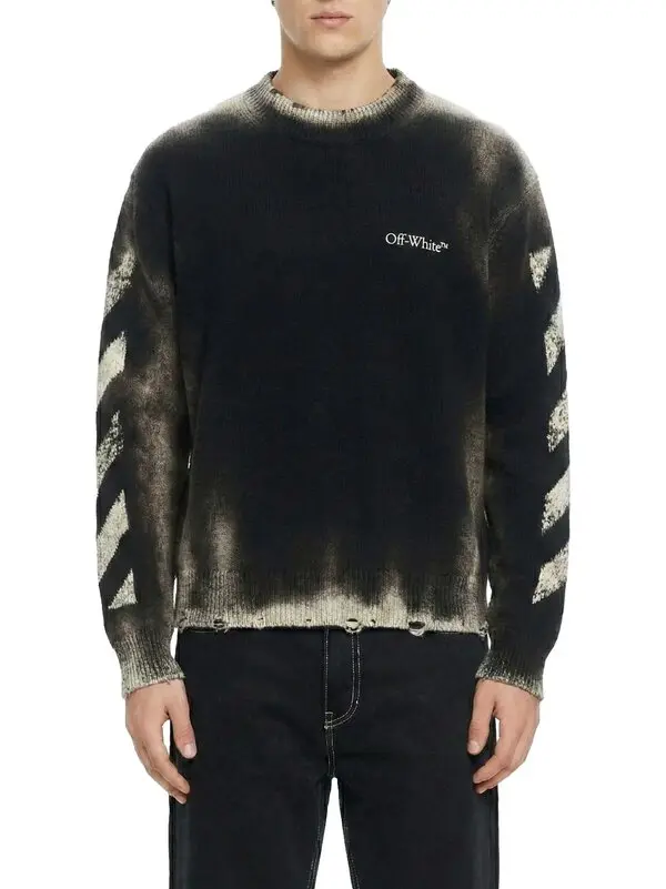 Off-White Cotton Crewneck Pullover - Black