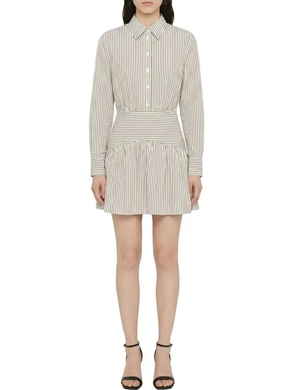 Staud Striped Cotton Blend Mini Shirt Dress - White