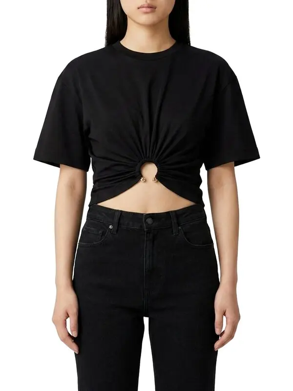 Rabanne Cropped T-shirt With Ring Detail - Black