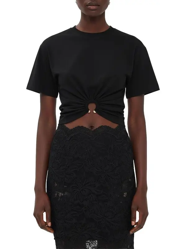 Rabanne Cropped T-shirt With Ring Detail - Black