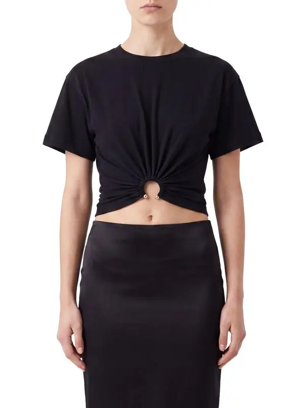 Rabanne Cropped Ruched Cotton T-shirt - Black