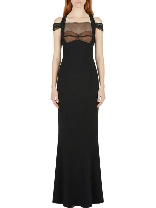 NENSI DOJAKA Long Tulle Bodice Gown - Black