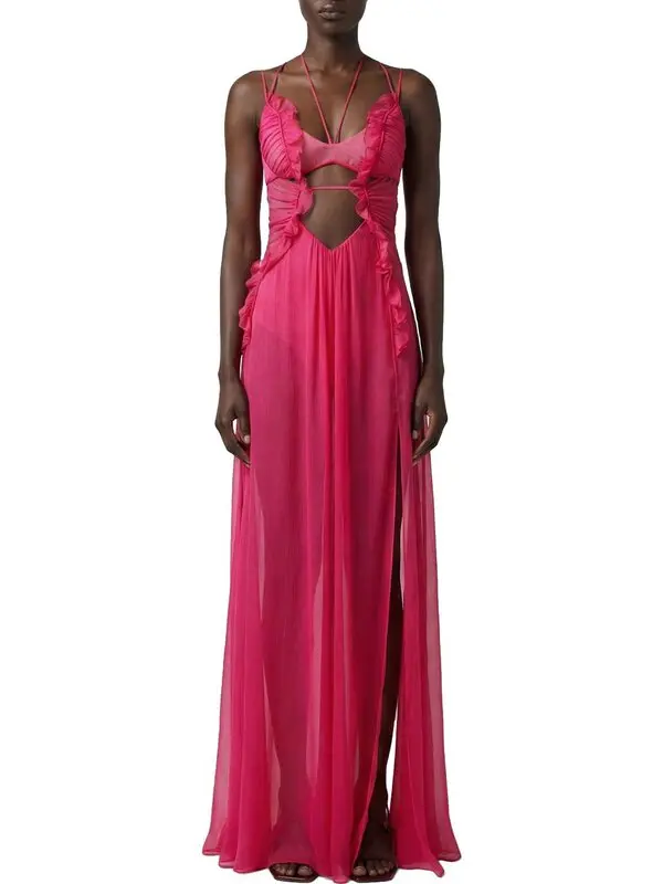 NENSI DOJAKA Cut-out Silk Maxi Dress - Fuchsia