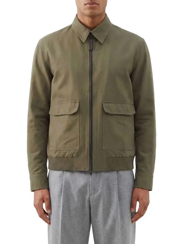 Brioni Bomber Shirt In Cotton Blend - Green