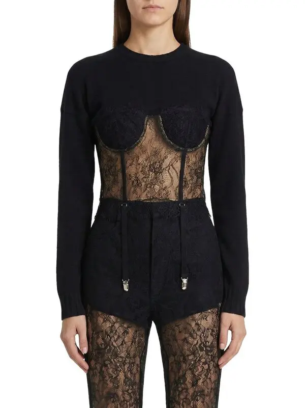Giuseppe Di Morabito Lace Detailed Long Sleeve Top - Black