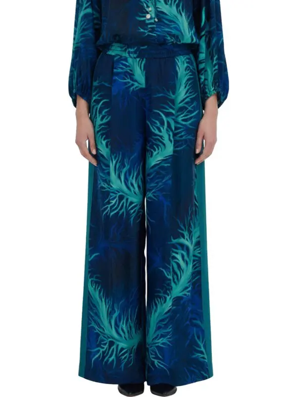 F.R.S FOR RESTLESS SLEEPERS Printed Silk Palazzo Trousers - Blue