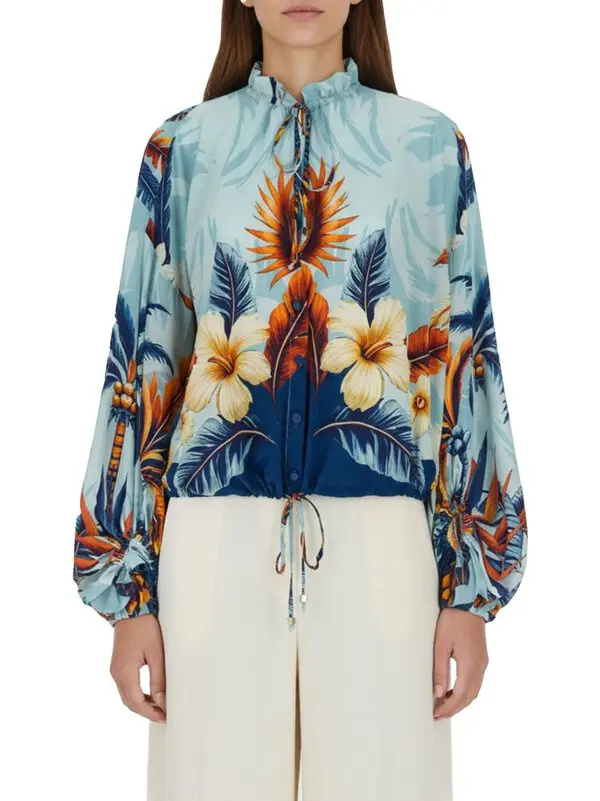 F.R.S FOR RESTLESS SLEEPERS Printed Silk Blouse - Blue