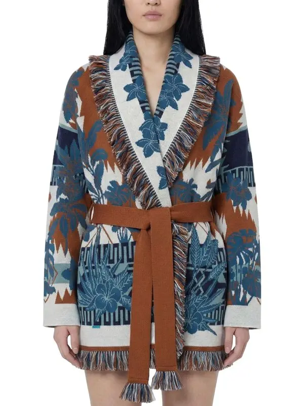 Alanui Jacquard Knit Belted Cardigan With Fringe - Multicolor