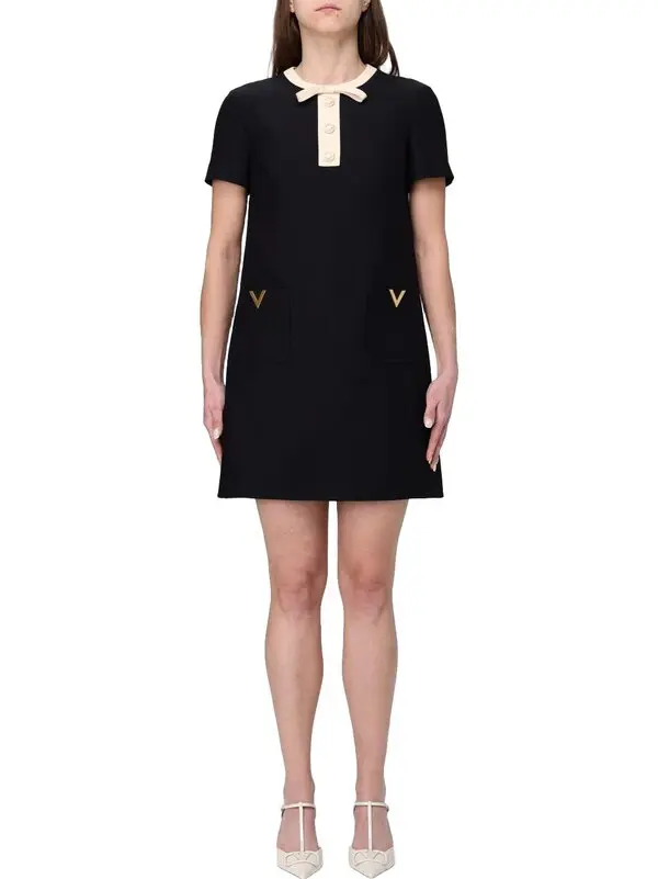 Valentino Garavani Short Sleeve Collared Dress - Black