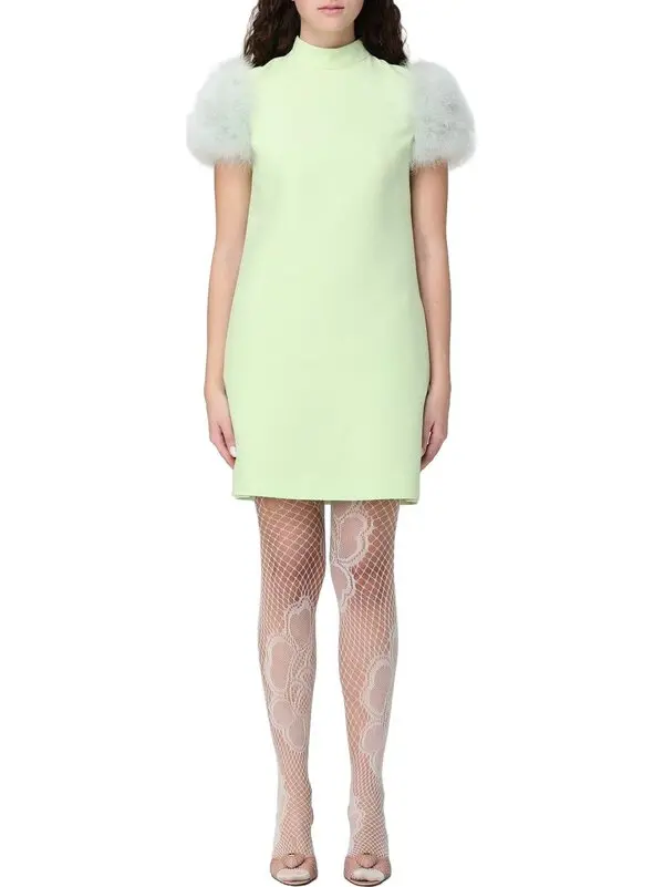 Valentino Garavani High Neck Feathered Sleeve Dress - Green
