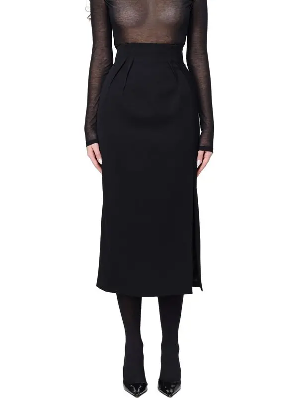 MUGLER Wool Midi Skirt - Black