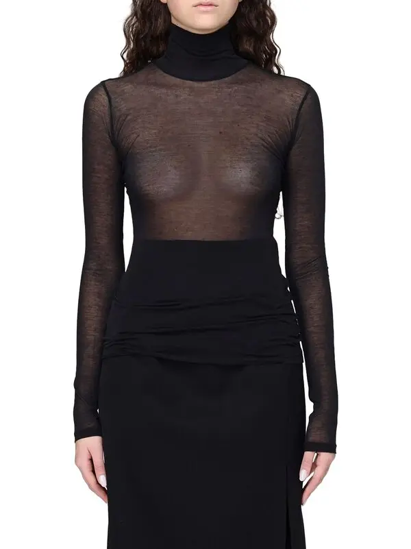 MUGLER Lyocell Turtleneck Top - Black