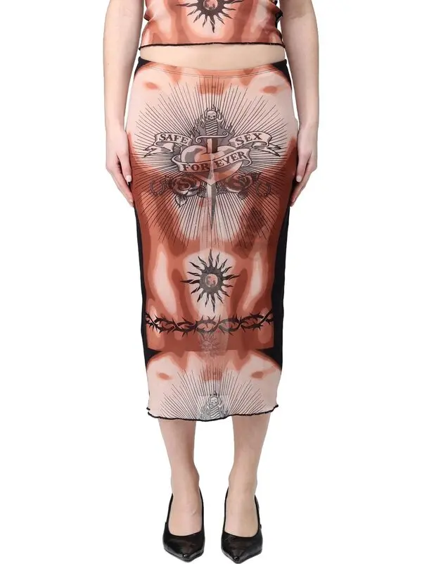JEAN PAUL GAULTIER Tulle Graphic Print Pencil Skirt - Nude