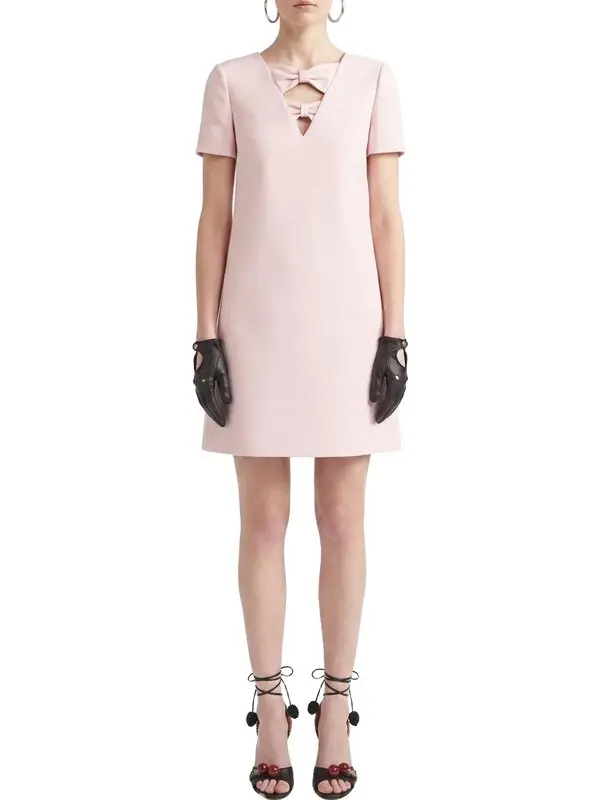 Valentino Garavani Short-sleeve Dress With Keyhole Neckline - Nude