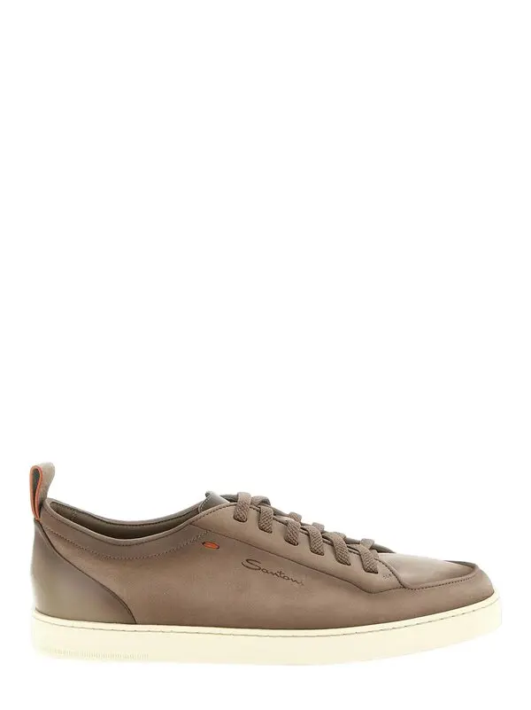 Santoni Nubuck Lace-up Sneakers - Beige