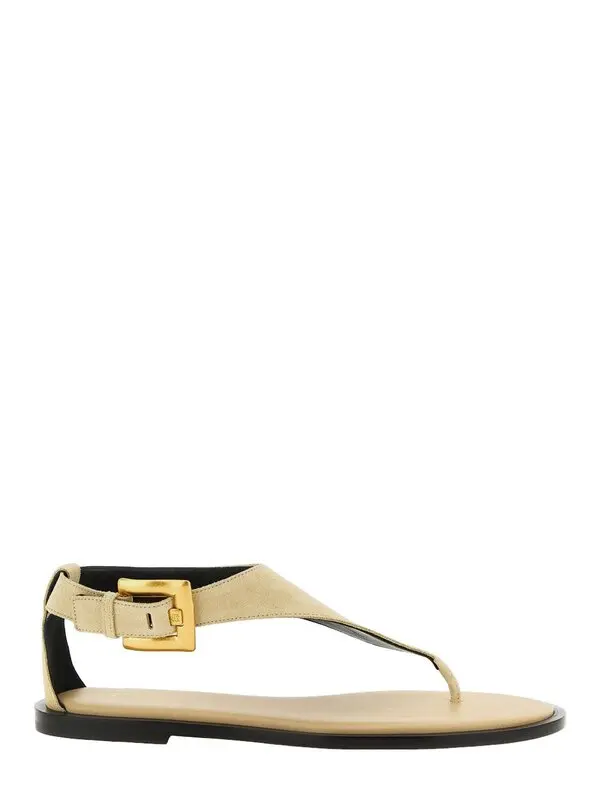 Balmain Suede Calfskin Anthem Sandals - Beige